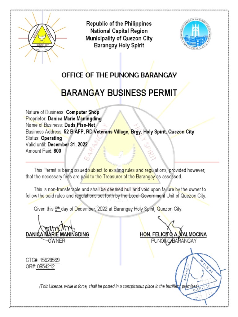 Brgy Permit QC1 | PDF