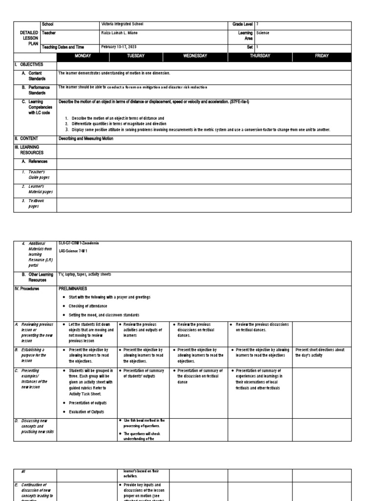 Daily-Lesson-Log Science 7 Week 1 | PDF | Learning | Teachers
