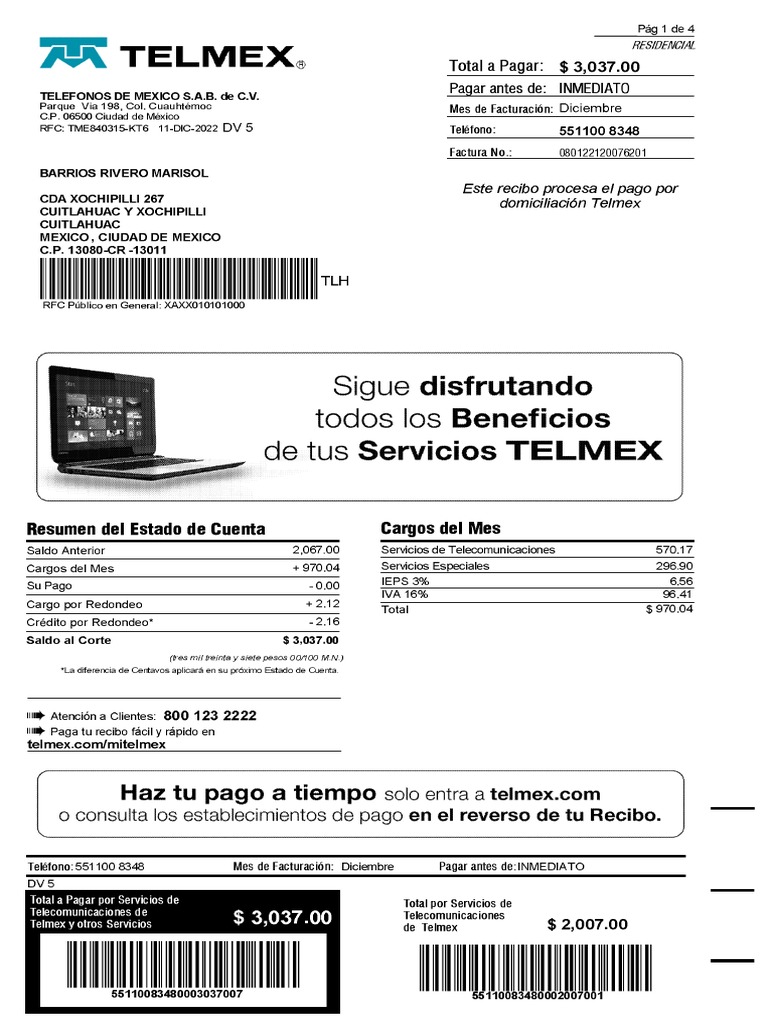 Recibo Telmex | PDF