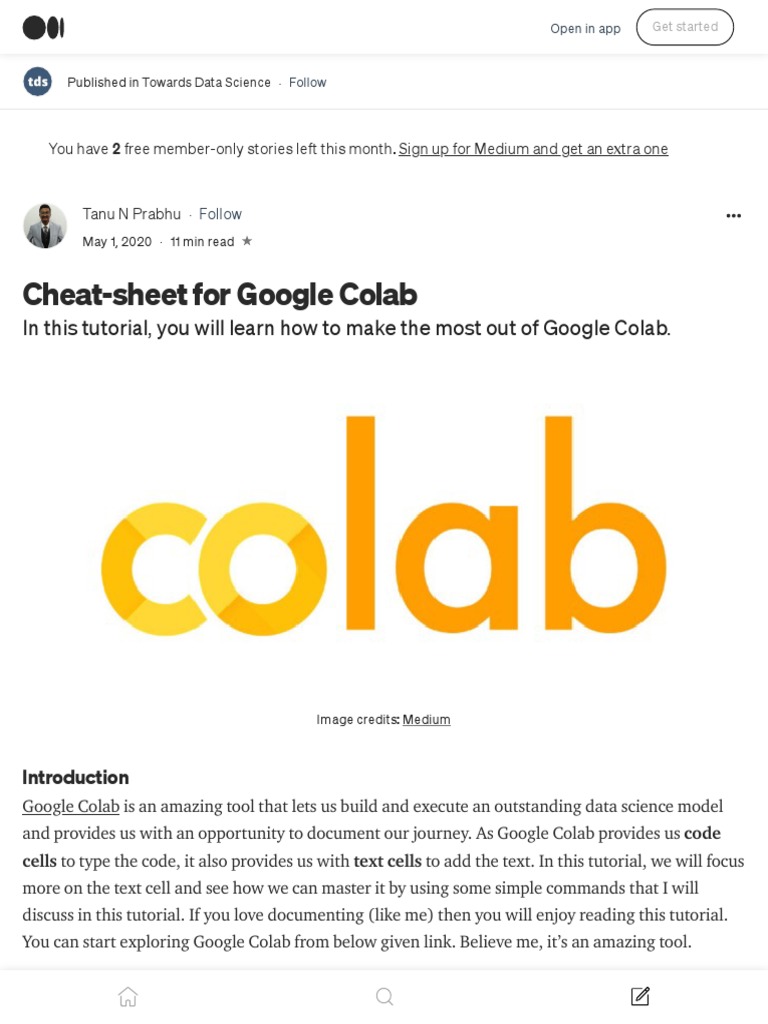 Cheat-Sheet For Google Colab. in This Tutorial, You Will Learn How To - by Tanu N Prabhu ...