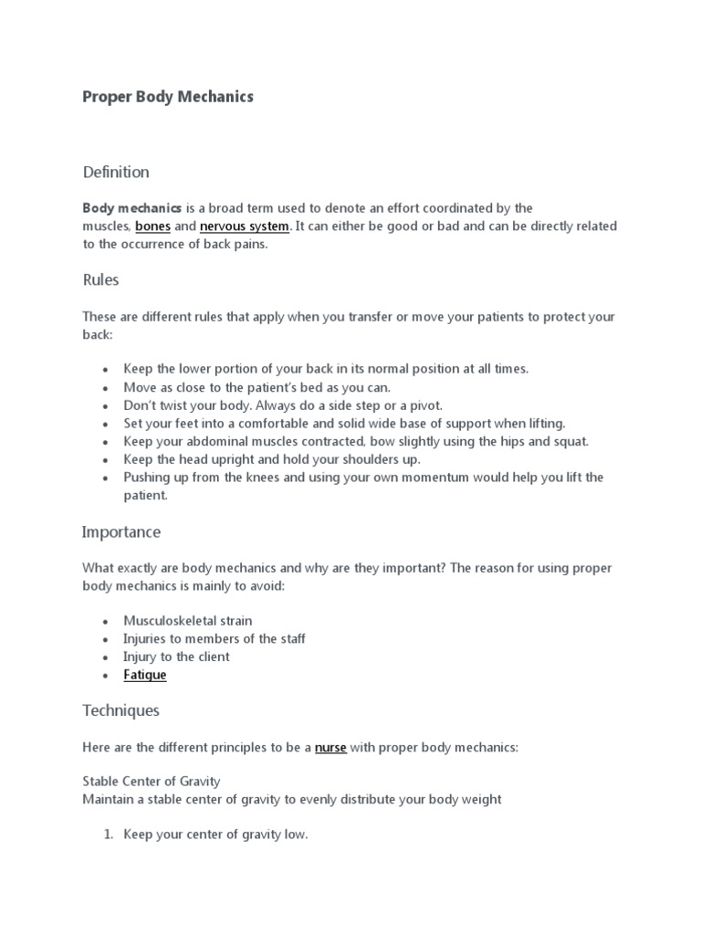 Proper Body Mechanics | PDF | Elbow | Human Leg