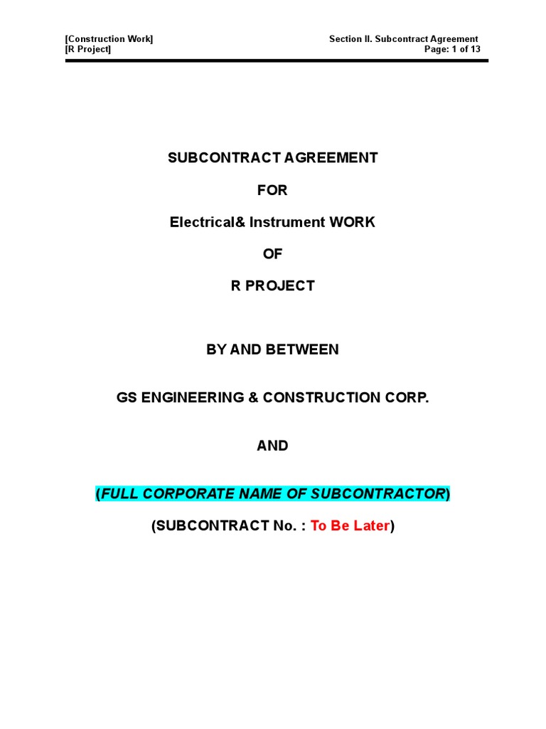 I. Subcontract Agreement | PDF | Subcontractor | Arbitration
