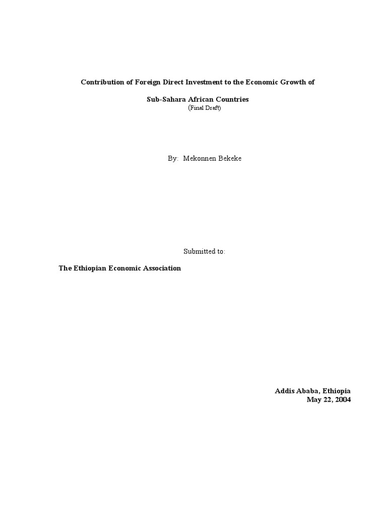 Mekonnen Bekele - Contributionof FDI To Economic Growth of S | PDF | Economic Growth | Foreign ...