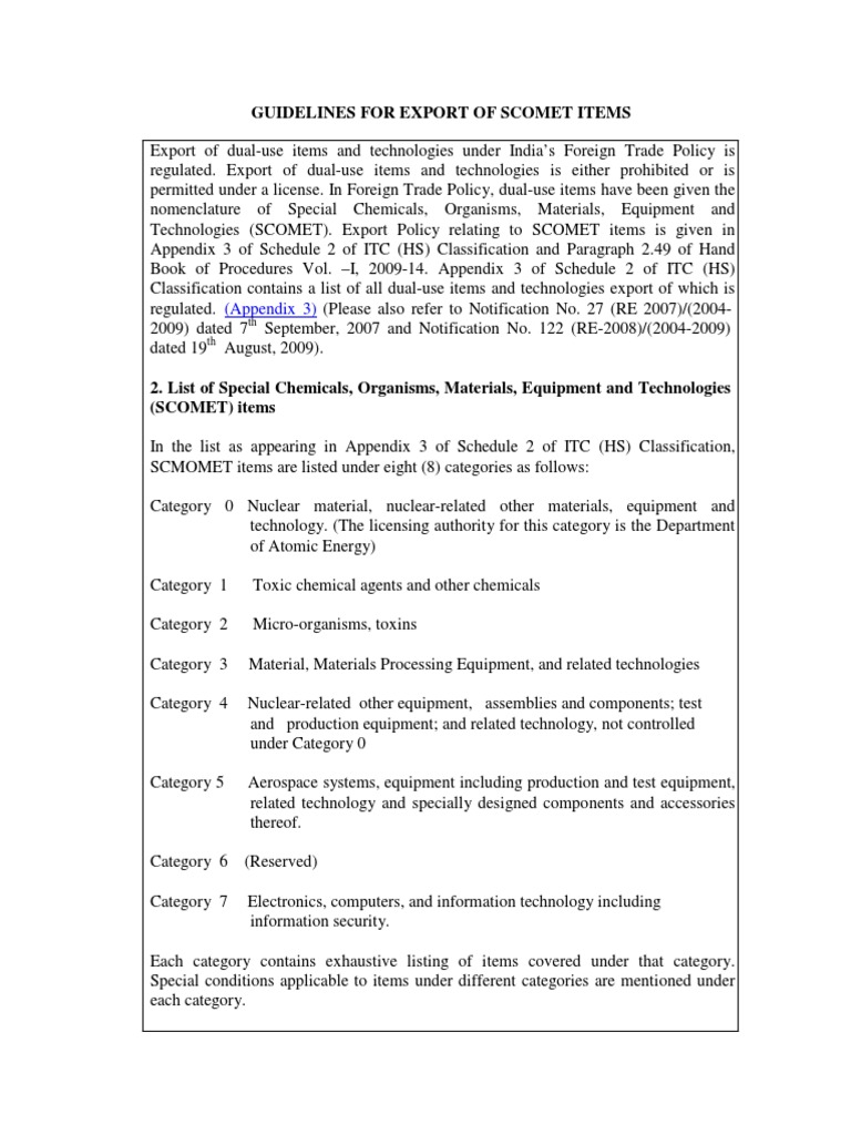 Guidelines For Export of SCOMET Items | PDF | International Atomic ...
