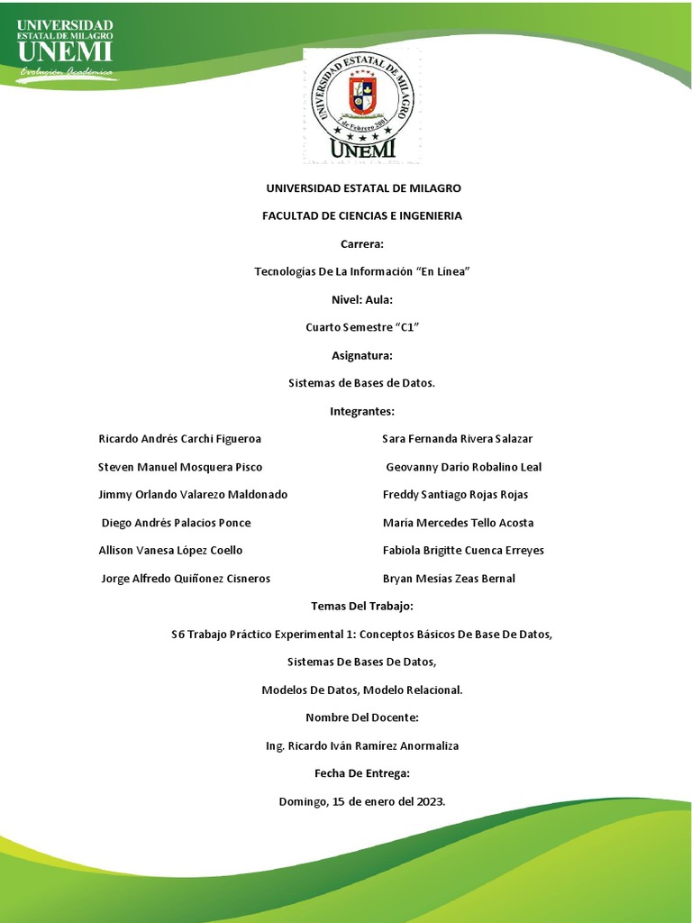 S6-Trabajo Práctico Experimental - 1 G7 | PDF | Bases de datos | Mi sql