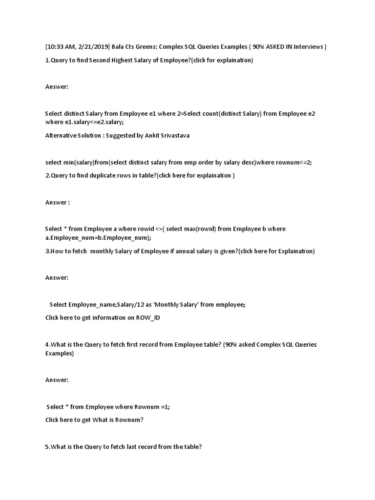 Sql Queries Pdf Sql Data 