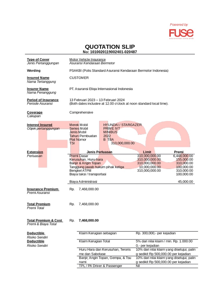 Quotation Slip: Type of Cover | PDF