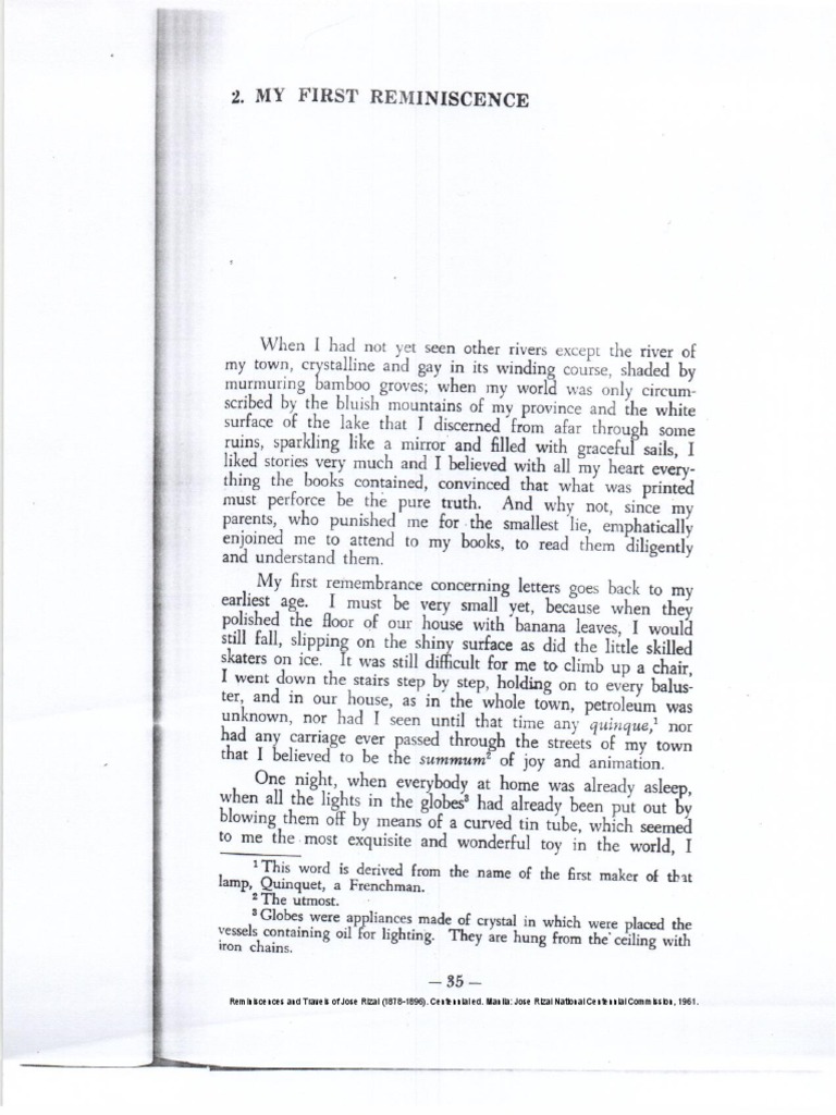 My First Reminiscence | PDF