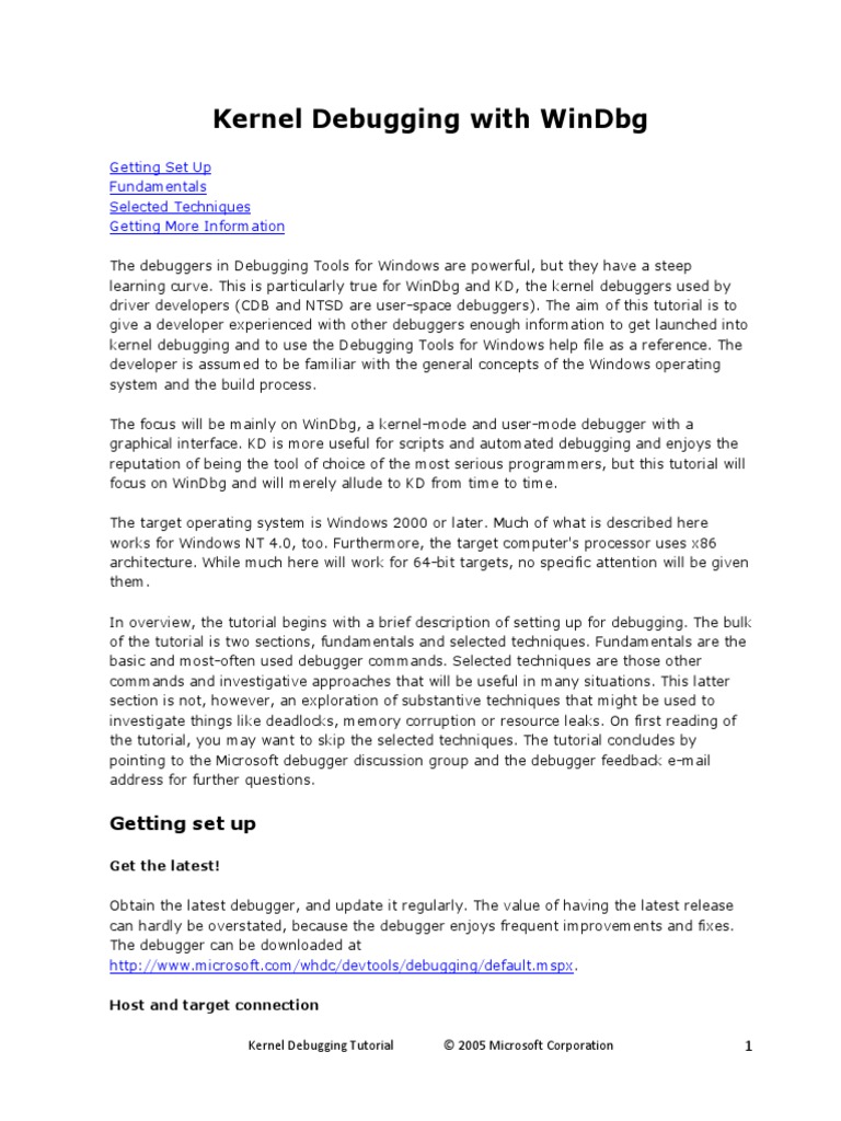 Kernel - Debugging - Tutorial - With Windbg | PDF | Operating System | Microsoft Windows