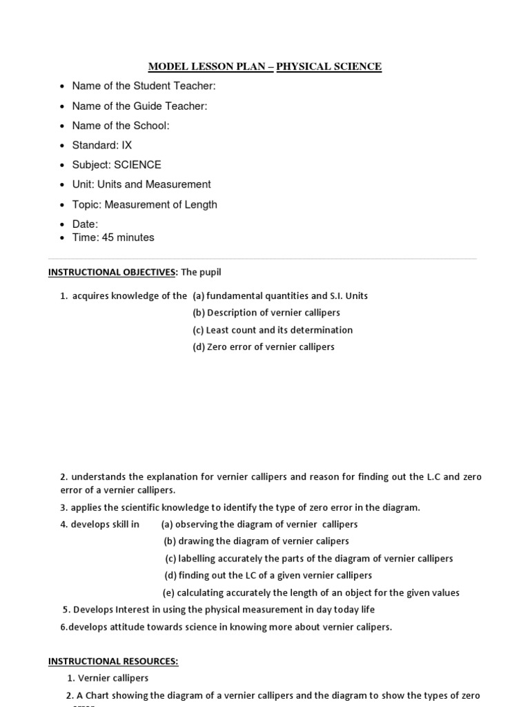 Physical Science Model Lesson Plan | PDF | Metrology | Science