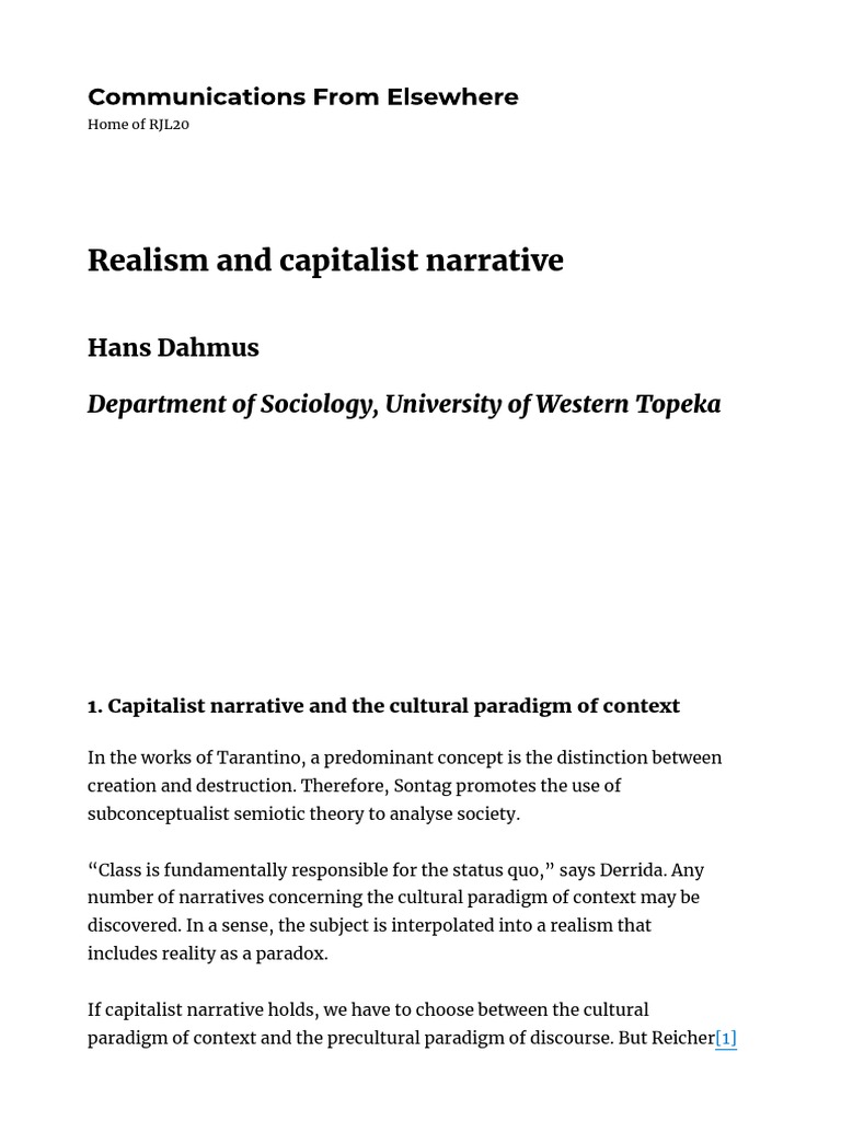 Dahmus - Realism and Capitalist Narrative | PDF | Deconstruction | Paradigm