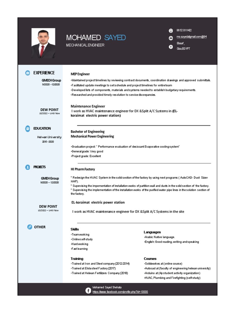 Mohamed Sayed - Mechanical Engineer - CV | Download Free PDF | Engineering | Building Engineering