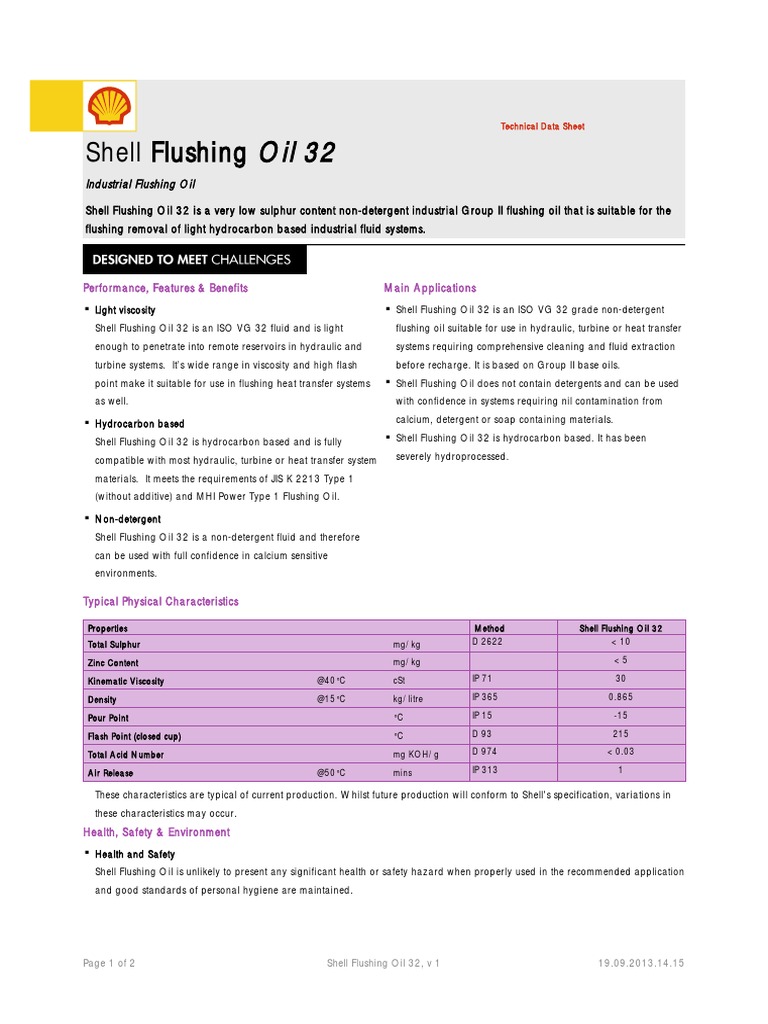 Shell Flushing Oil 32 Technical Data Sheet | PDF | Viscosity | Chemistry
