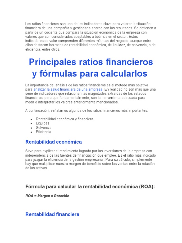Ratios Financieros Que Son | PDF | Rentabilidad sobre recursos propios | Deuda
