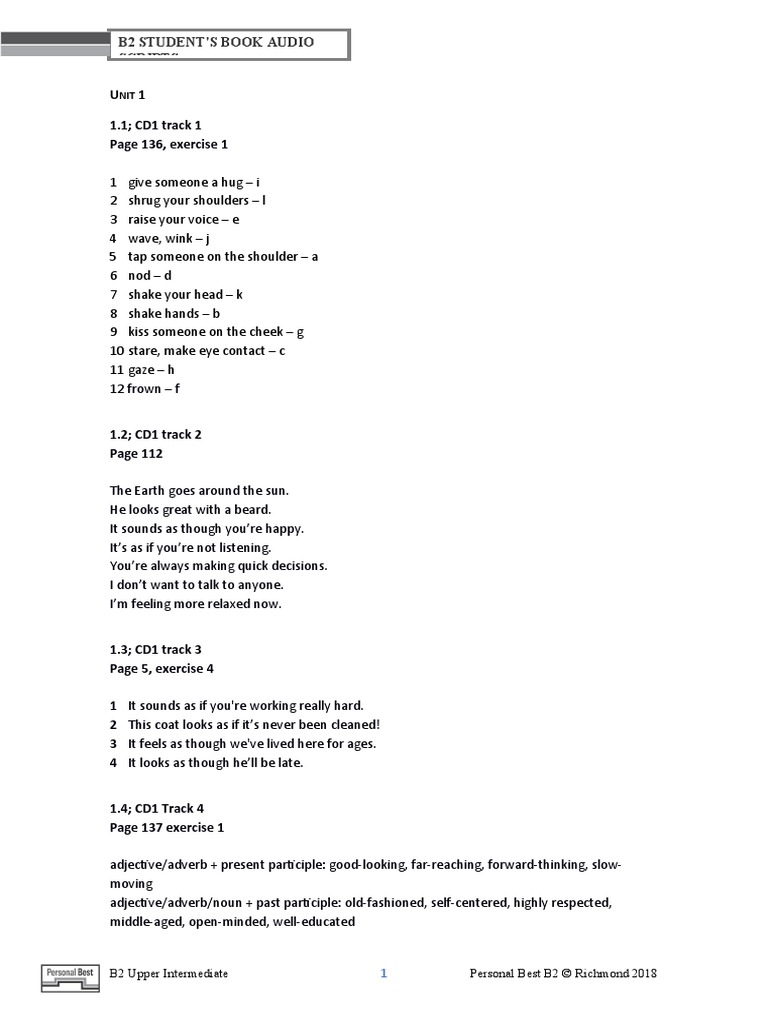 PB AmE B2 SB Audioscript U1 | PDF | Linguistics