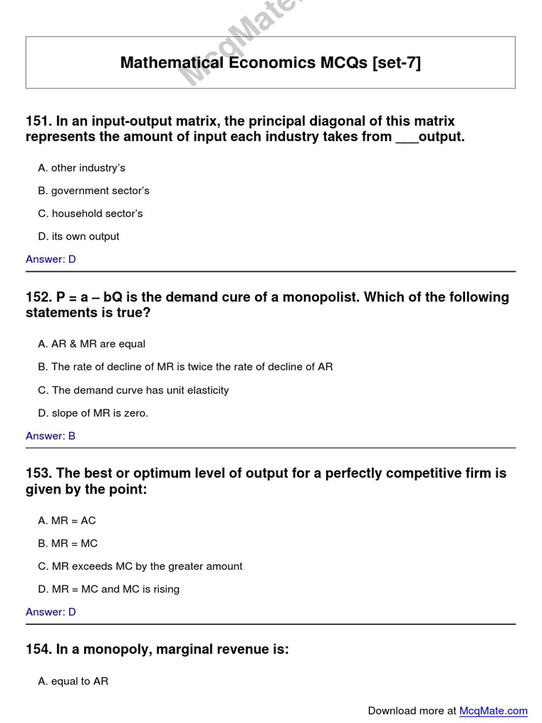 Mathematical-Economics Solved MCQs (Set-7) | Download Free PDF ... Mathematical-Economics Solved MCQs (Set-7) | Download Free PDF ...