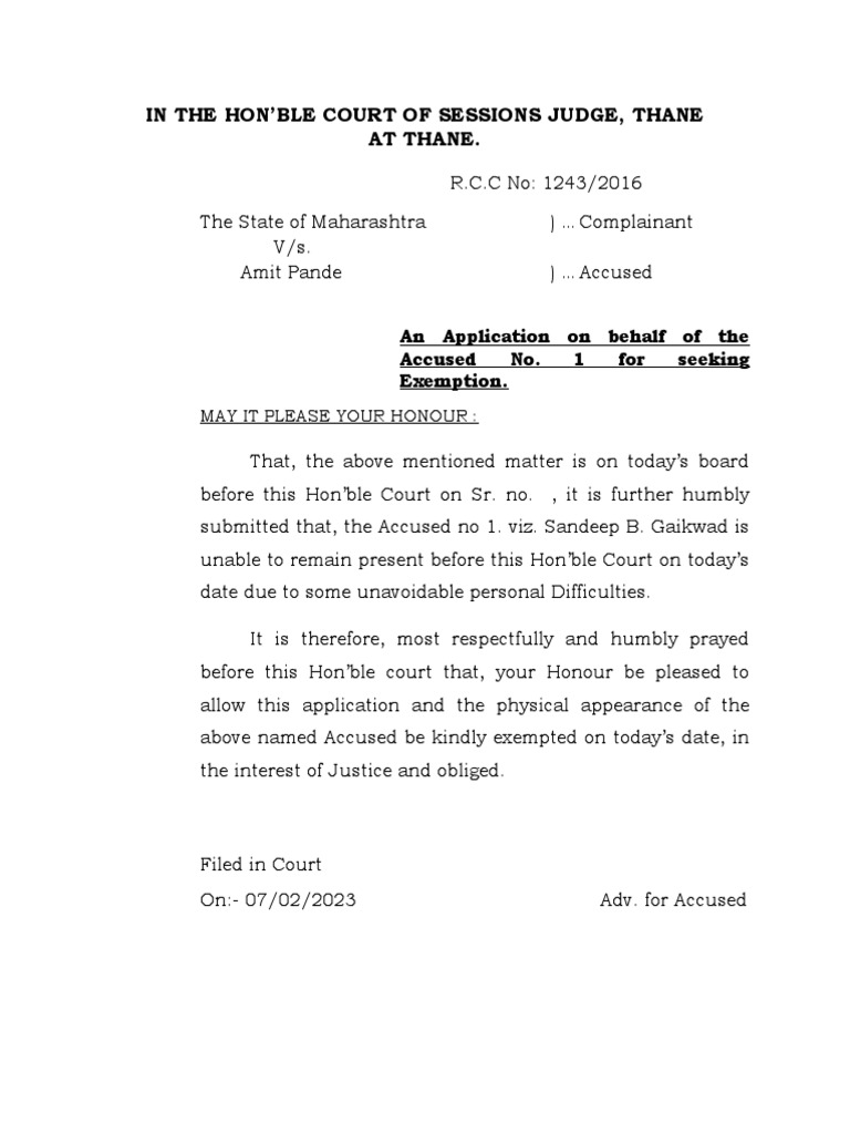 Exemption Application | PDF | The Honourable | Judge