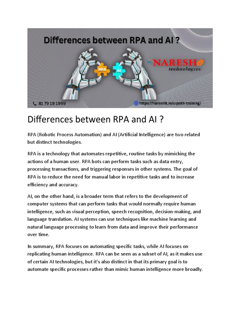 Differences Between RPA and AI | PDF | Artificial Intelligence | Intelligence (AI) & Semantics