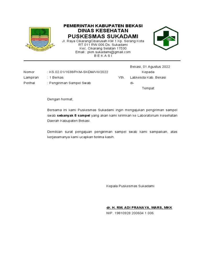 Surat Pengiriman Sampel | PDF
