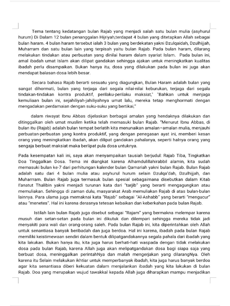 Telah Tiba Bulan Rajab | PDF