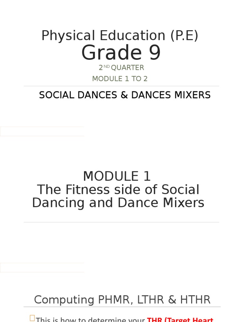 Grade 9 Pe | PDF | Ballroom Dance | Heart Rate