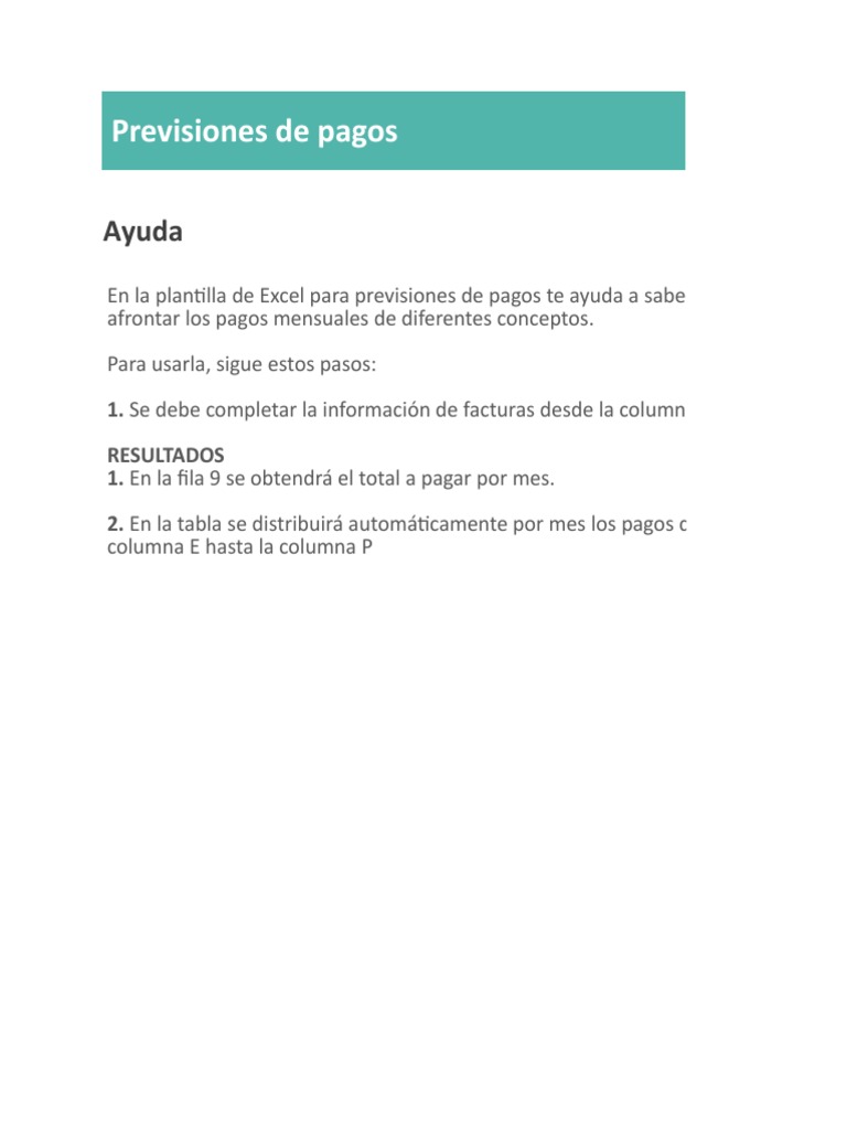 Planilla de Excel para Previsiones de Pagos | PDF