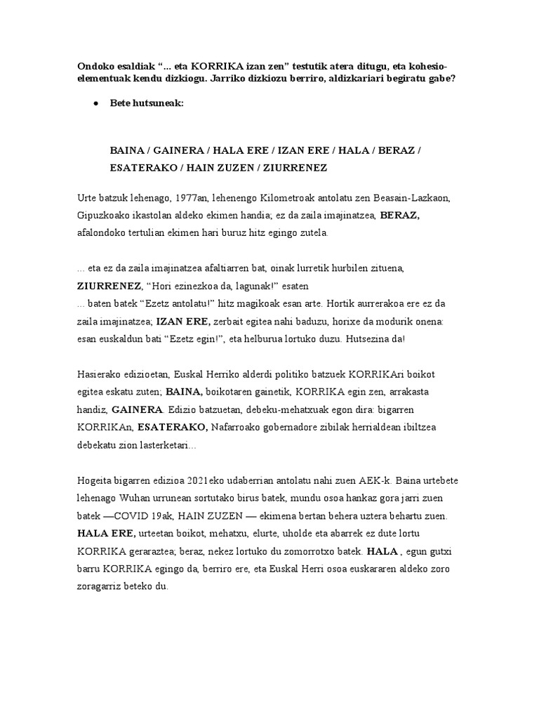 Korrika - Testua - Hutsuneak Bete | PDF