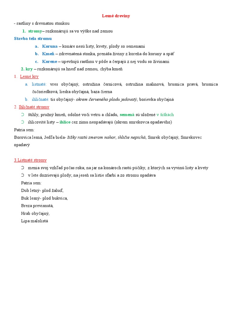 Lesne Dreviny Poznámky | PDF