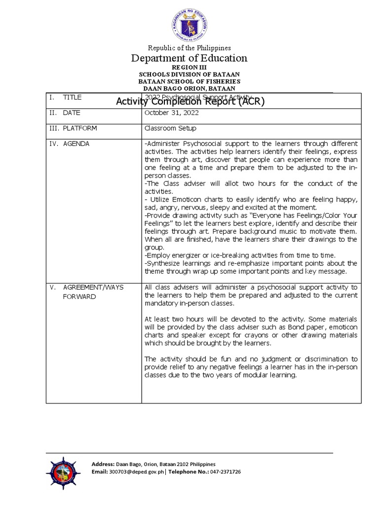 Psychosocial Support Activity | Download Free PDF | Emotions | Behavior ...