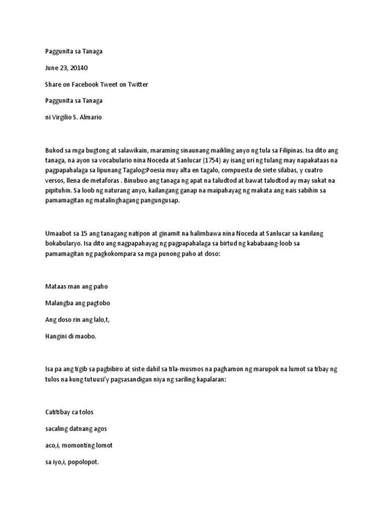 Paggunita Sa Tanaga | PDF