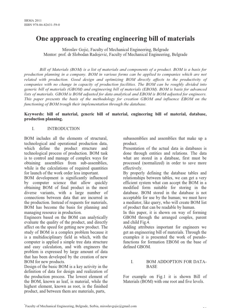 One Approach To Creating Engineering Bill of Materials | PDF | Function ...