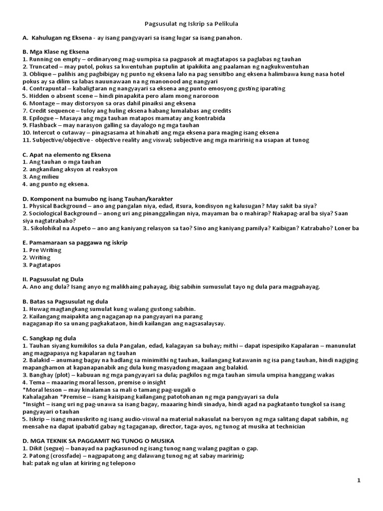 Pagsusulat NG Iskrip Sa Pelikula | PDF