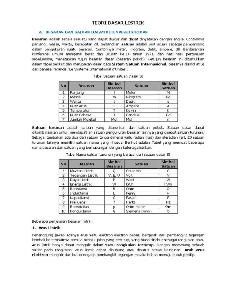 Teori Dasar Listrik - Besaran Dan Satuan | PDF