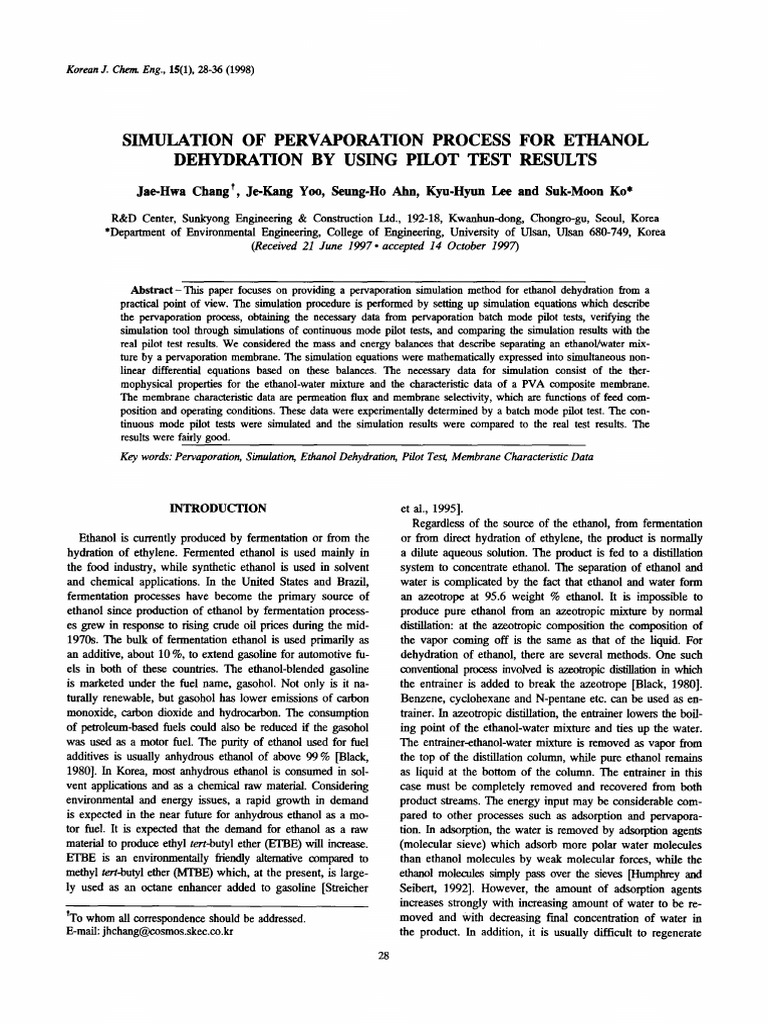 1998 - Chang - Simulation of Pervaporation Process For Ethanol ...