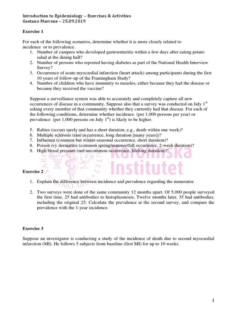 Epidemiology Exercises & Activities | PDF | Incidence (Epidemiology ...