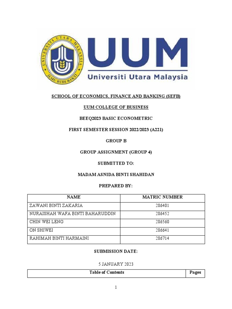 Basic Econometric Assignment (Group 4) - 1 | PDF