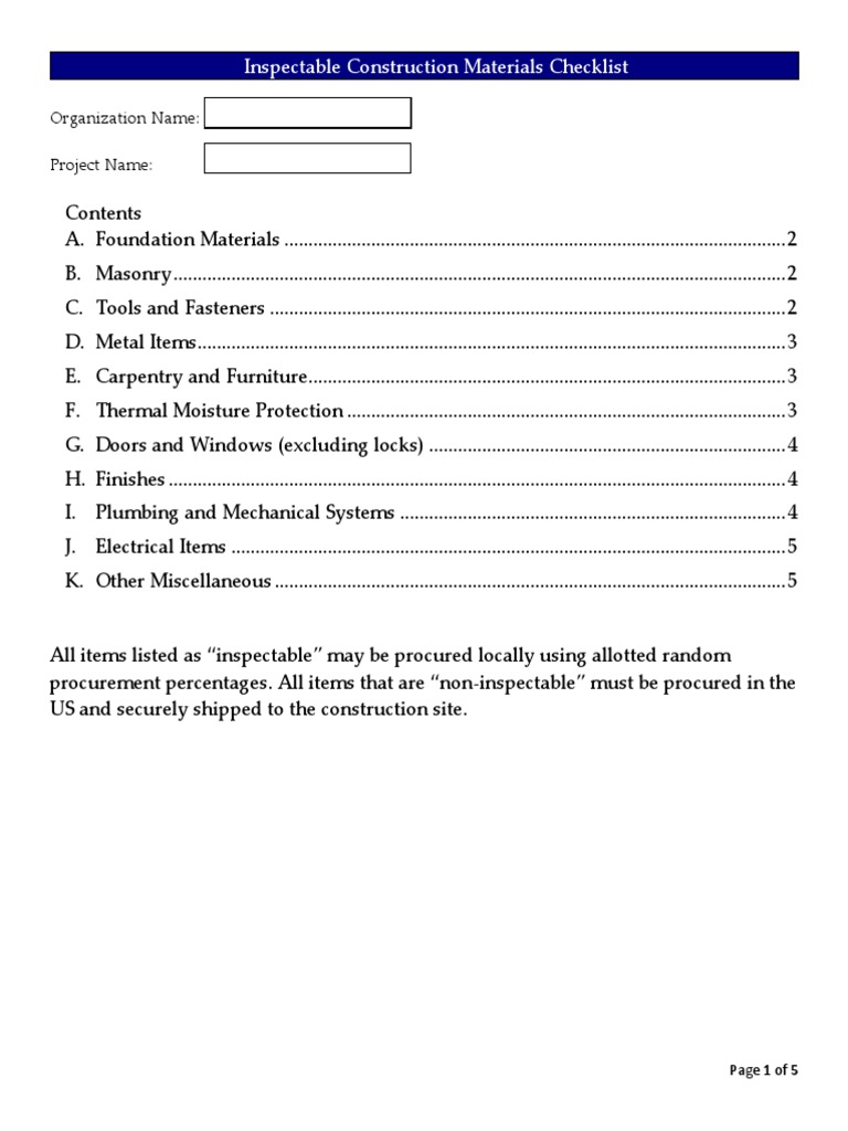 Inspectable Materials Checklist V15 | PDF | Sensor | Ultrasound