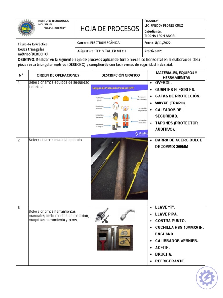 Proceso de Fabricación de Rosca Triangular | PDF | Herramientas ...