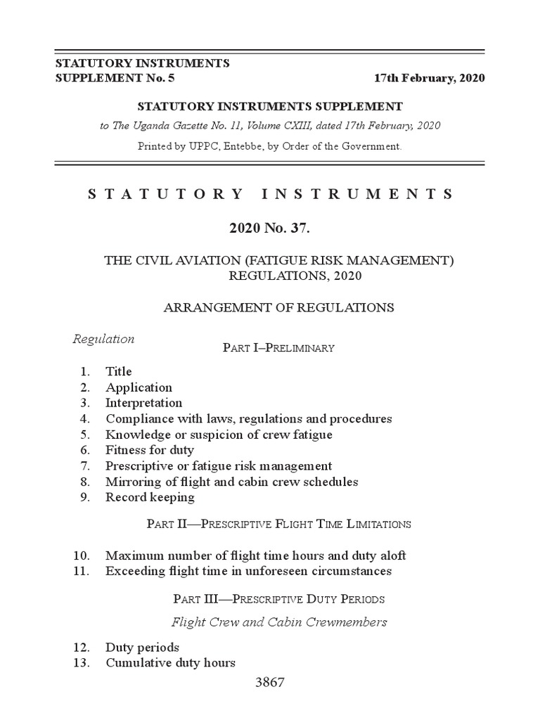 CAA (Fatigue Risk Management) Regulations, 2020 | PDF | Risk | Risk ...