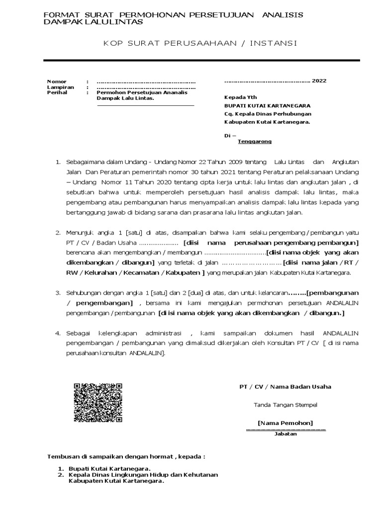 Format Permohonan Persetujuan Andalalin | PDF