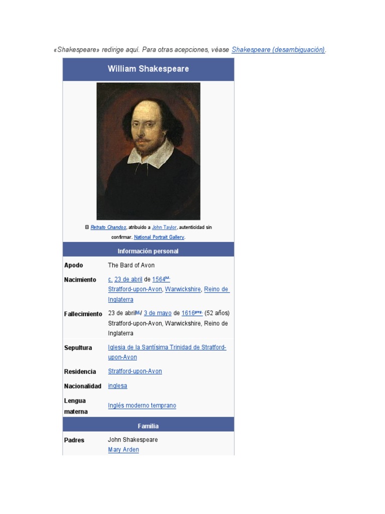 Shakespeare | PDF | William Shakespeare | Pregunta de autoría de ...