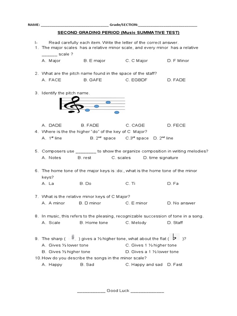 Music Scale Test for Students | PDF | Musical Notation | Scale (Music)