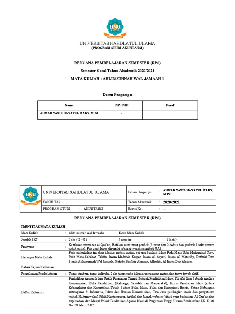 RPS Aswaja 1 | PDF | Karier & Perkembangan