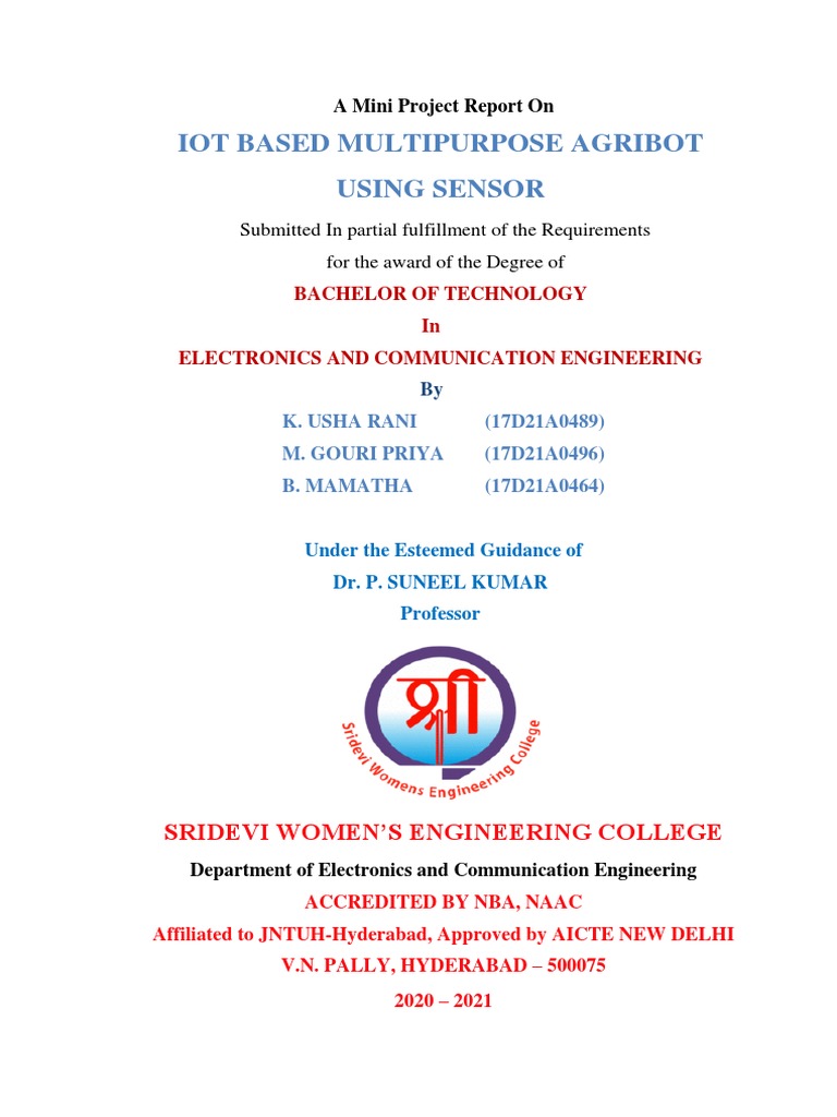 Iot Based Multipurpose Agribot Using Sensor: Sridevi Women'S Engineering College | PDF ...