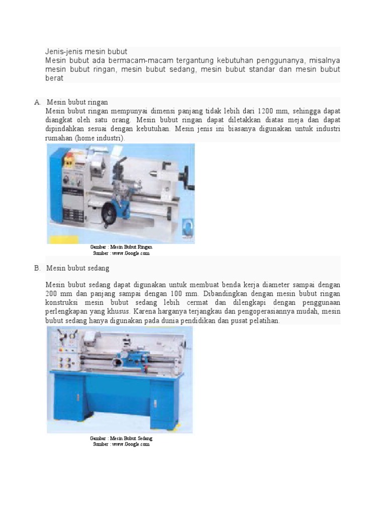 Jenis-Jenis Mesin Bubut dan Fungsinya | PDF