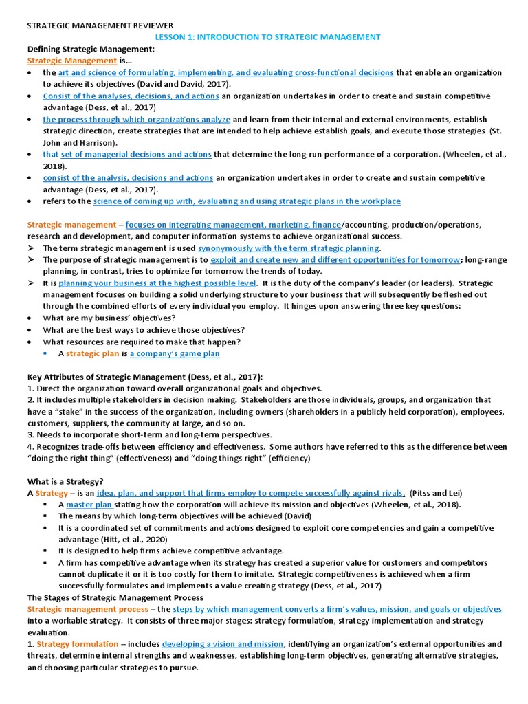 Strategic Management Reviewer | PDF | Strategic Management ...