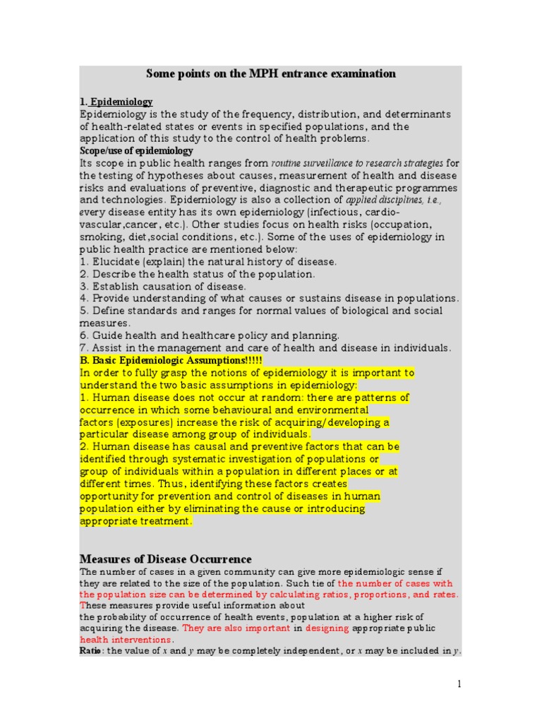 MPH Entrance Examination With Answers | PDF | Epidemiology | P Value