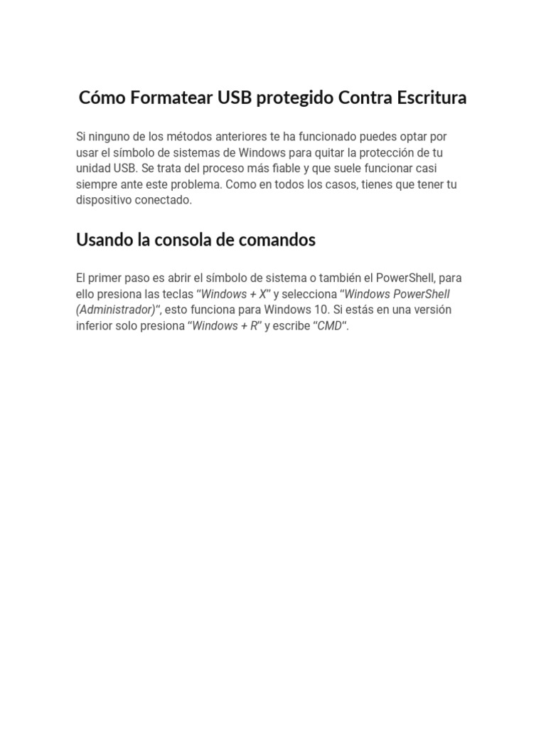 Cómo Formatear USB Protegido Contra Escritura | PDF