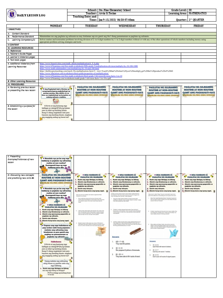 DLL Quarter 2 Week 8 Mathematics 3 | PDF | Learning | Teachers