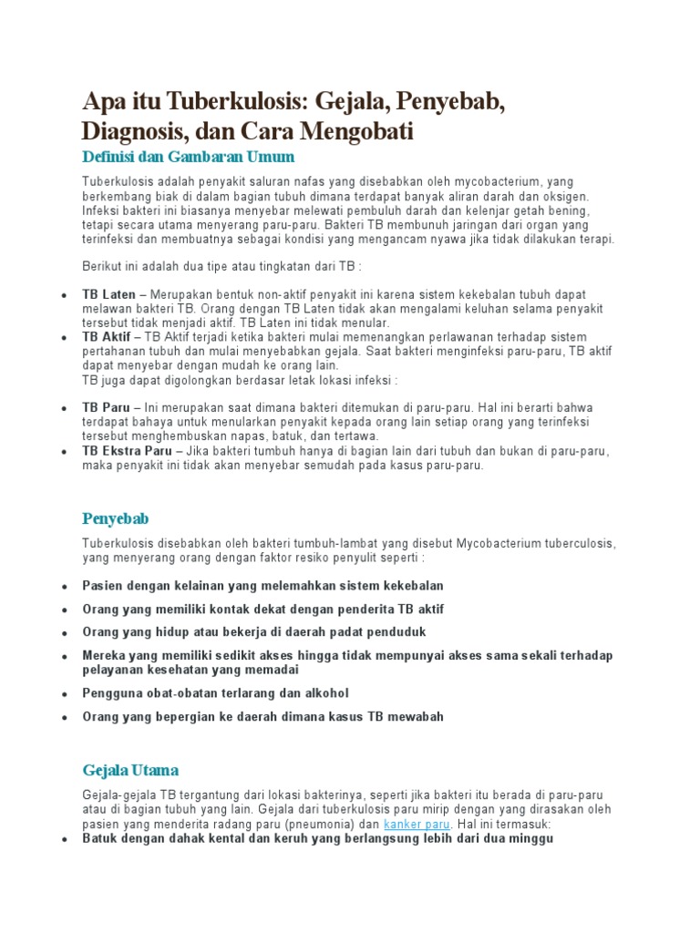 Memahami Tuberkulosis: Gejala dan Terapi | PDF